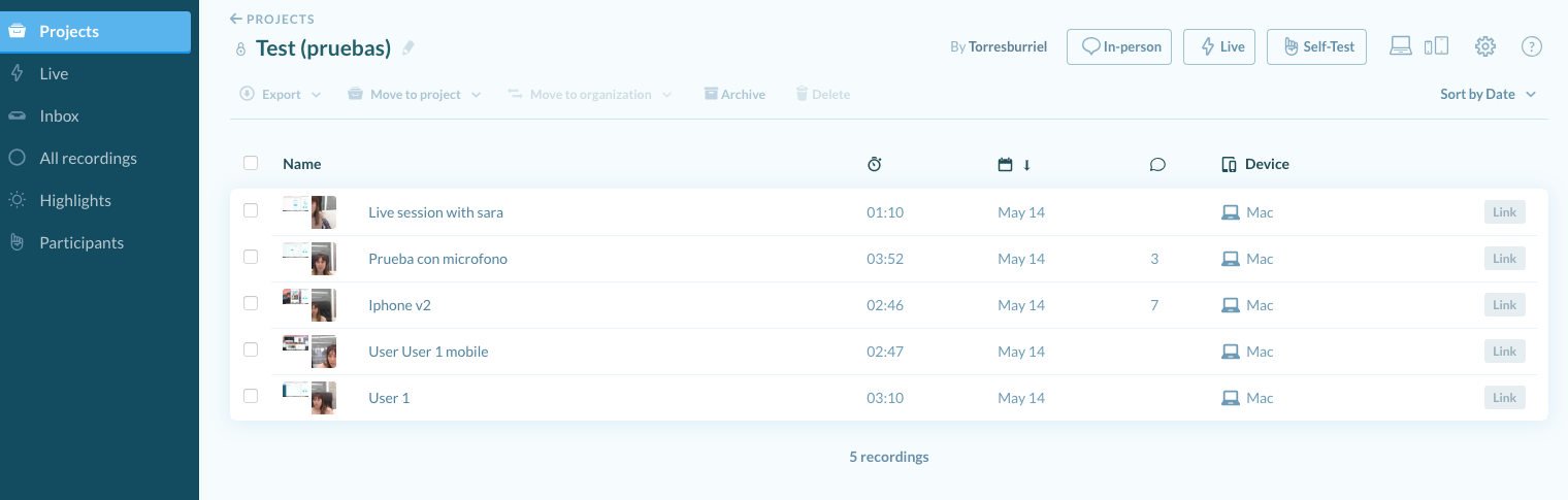 Test con usuarios con Lookback | Saraclip